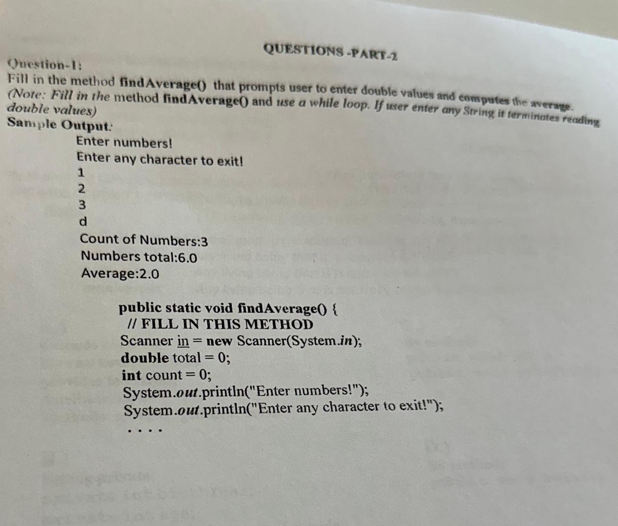 Solved QUESTIONS -PART-2Question-1:Fill in the method | Chegg.com