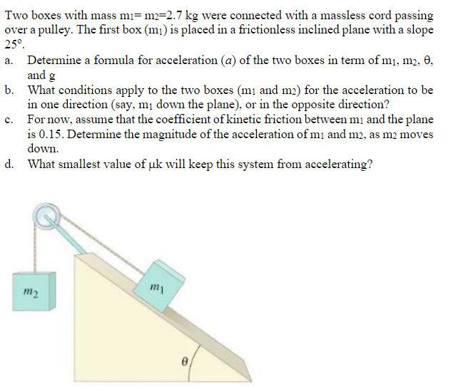 Solved Two boxes with mass mi= m2=2.7 kg were connected with | Chegg.com