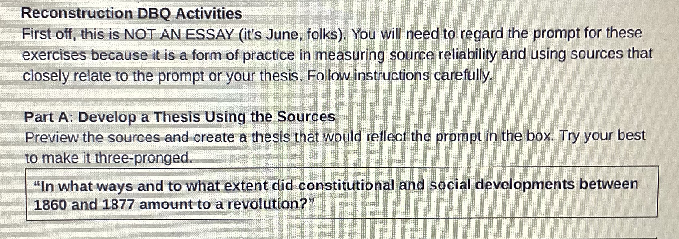 Reconstruction DBQ Activities First off, this is NOT | Chegg.com