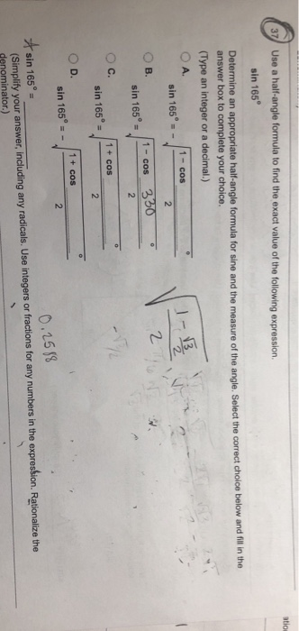 Solved atio 37) Use a half-angle formula to find the exact | Chegg.com