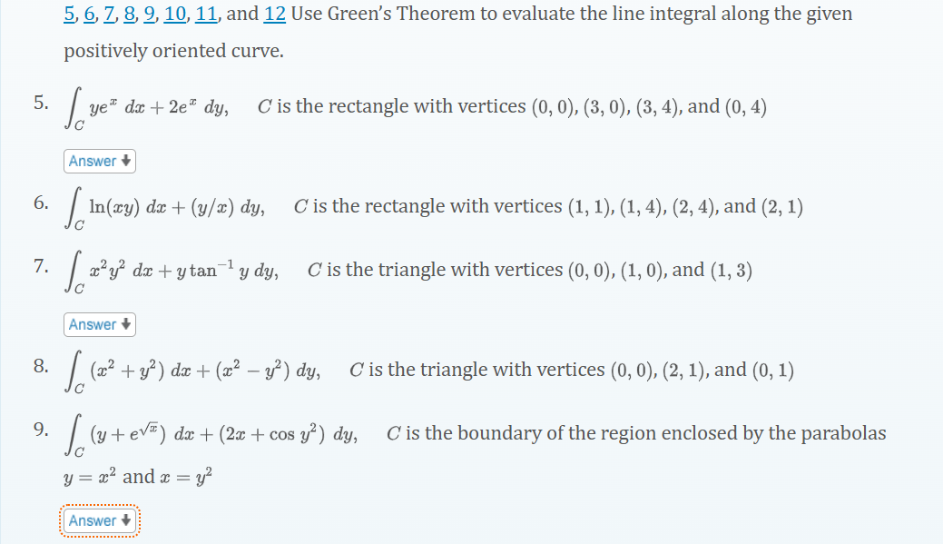 Solved 5,6,7,8,9,10,11?, ﻿and 12? ﻿Use Green's Theorem to | Chegg.com