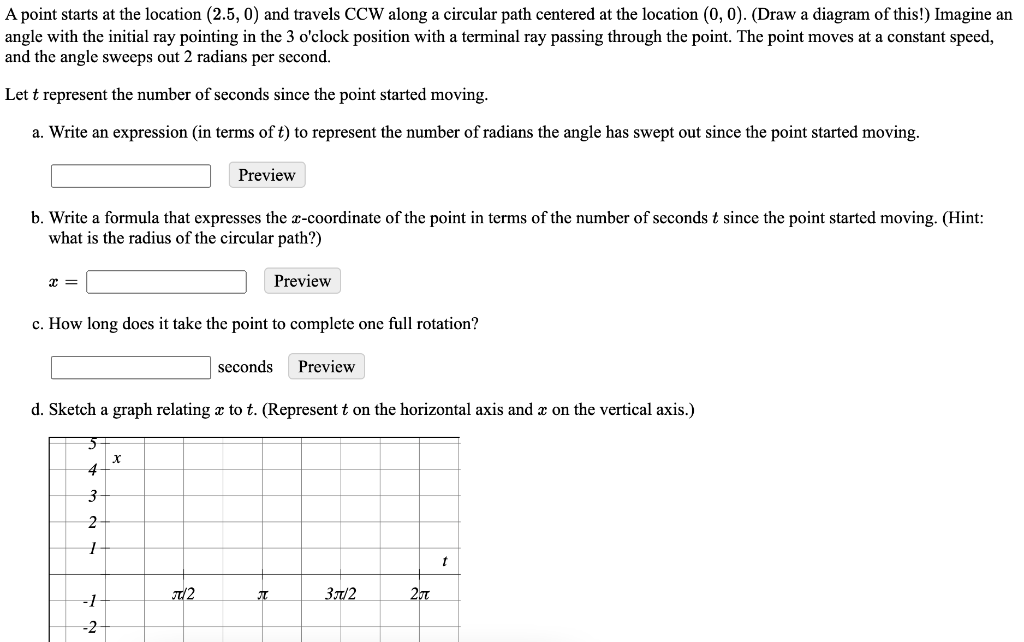 Solved A point starts at the location (2.5,0) and travels | Chegg.com