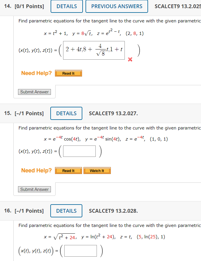 Solved Find parametric equations for the tangent line to the | Chegg.com