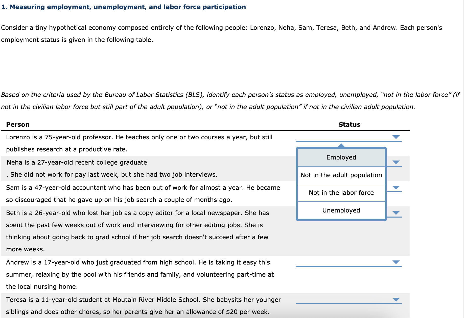 Solved 1. Measuring employment, unemployment, and labor | Chegg.com