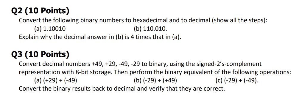 Solved Q2 (10 Points) Convert the following binary numbers | Chegg.com