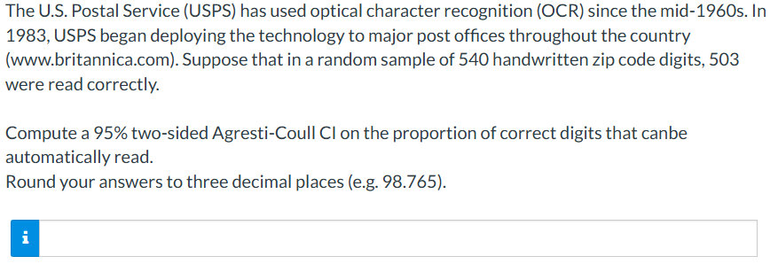 Solved The U.S. ﻿Postal Service (USPS) ﻿has used optical | Chegg.com