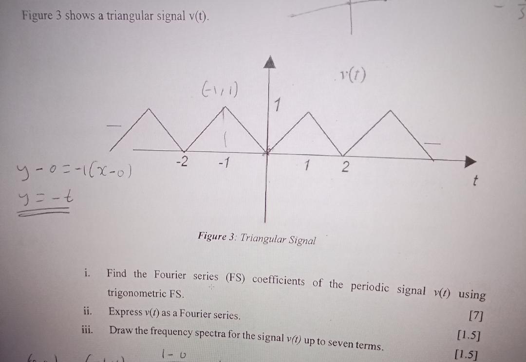 Solved Figure 3 shows a triangular signal v(t). y=0=−y=−t | Chegg.com