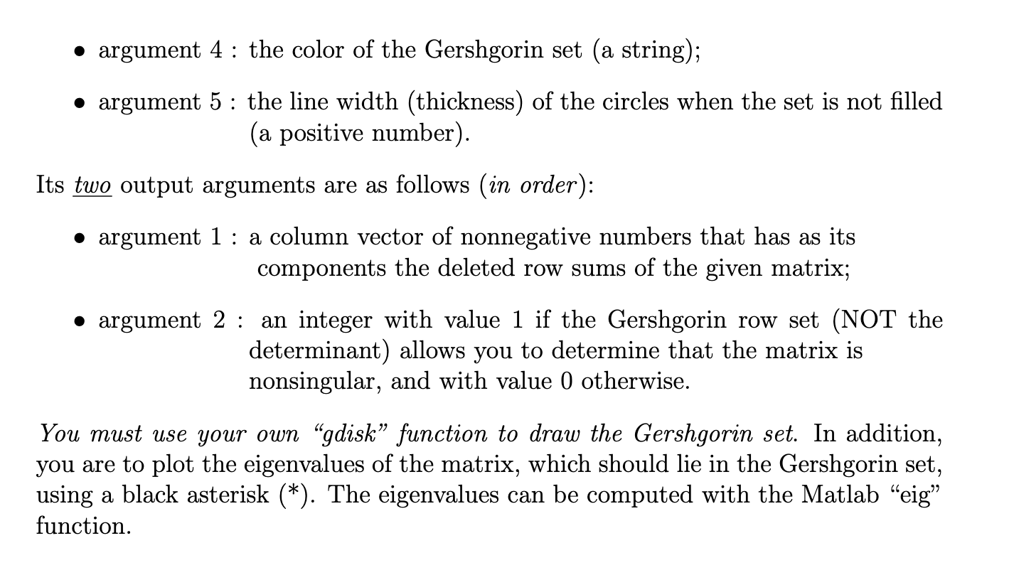 (2) Write a Matlab function that draws the Gershgorin | Chegg.com