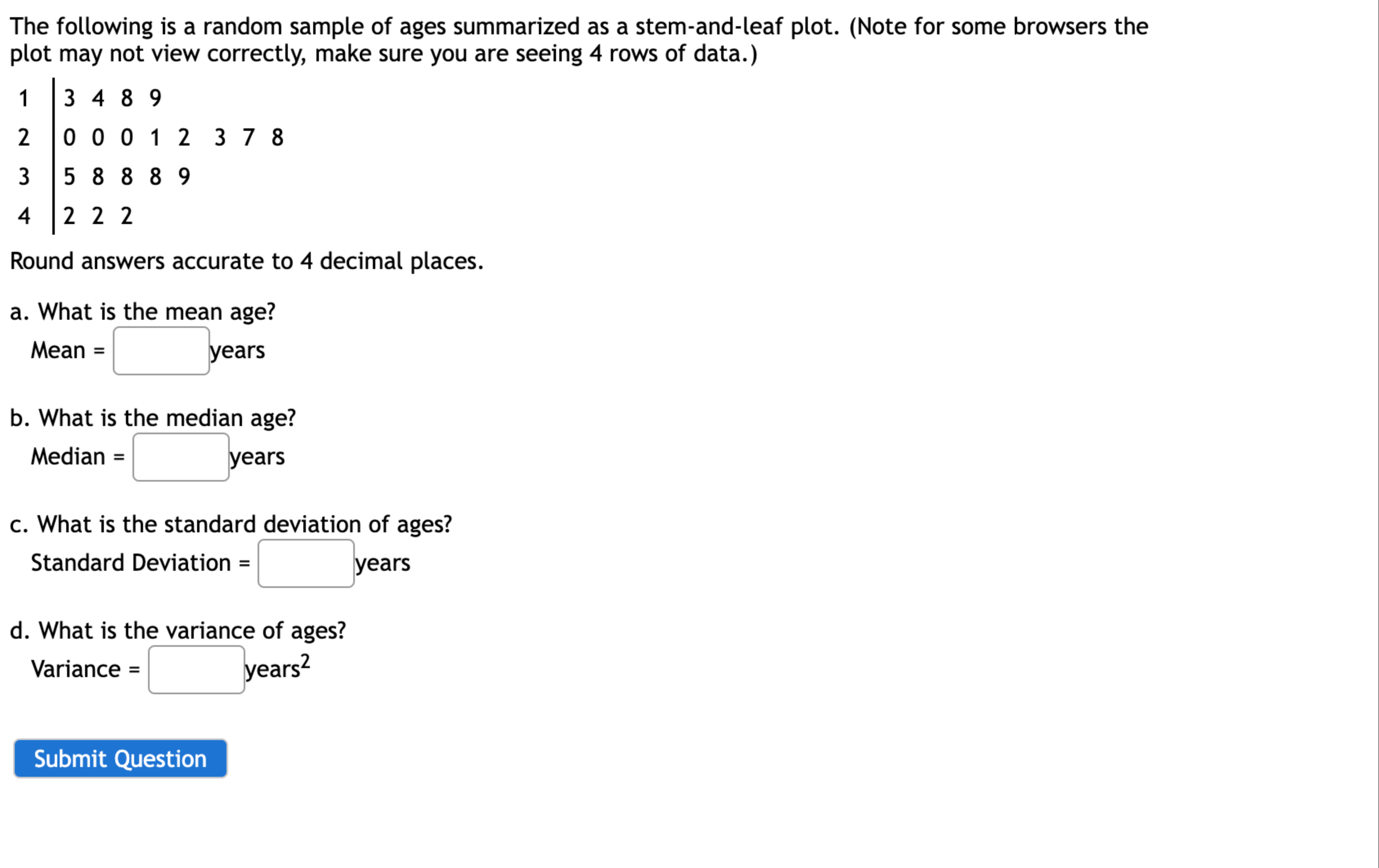 Solved The following is a random sample of ages summarized | Chegg.com