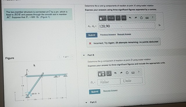 Solved Determine the and y components of reaction at point A | Chegg.com