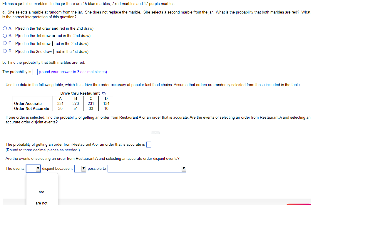 Solved A She Selects A Marble At Random From The Jar She Chegg
