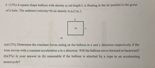 Solved 4. (15%) A square shape balloon with density ρs nd | Chegg.com
