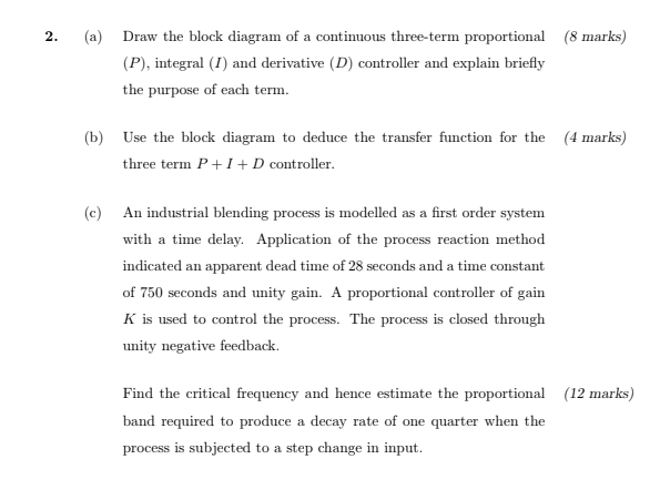 Solved (a) Draw the block diagram of a continuous three-term | Chegg.com