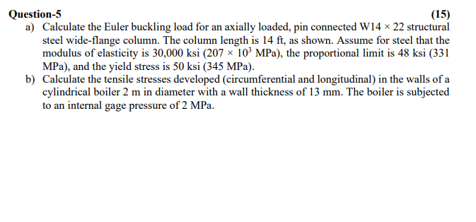 Solved Question-5 (15) a) Calculate the Euler buckling load | Chegg.com