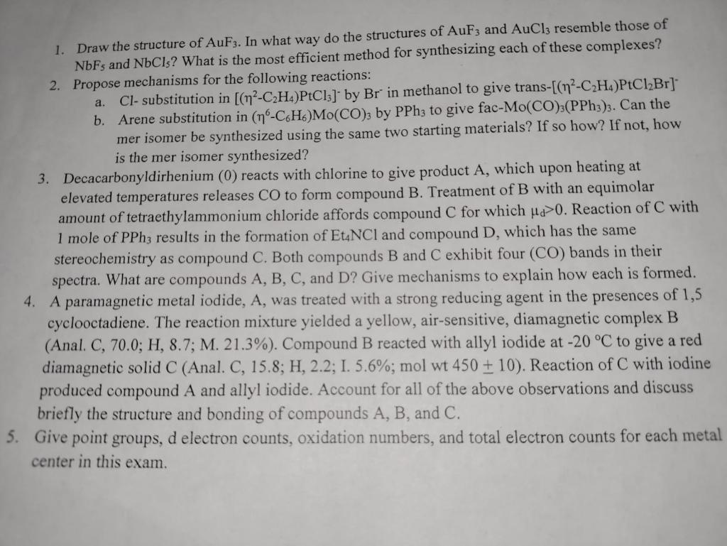 a. 1. Draw the structure of AuF3. In what way do the | Chegg.com
