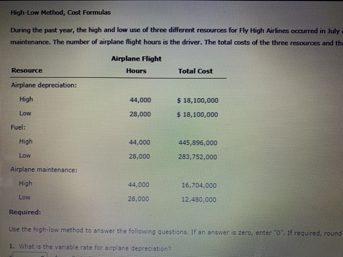 Solved High-Low Method, Cost Formula:s During the past year, | Chegg.com