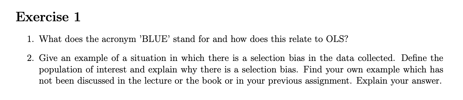 Solved Exercise 1 1. What does the acronym 'BLUE' stand for | Chegg.com