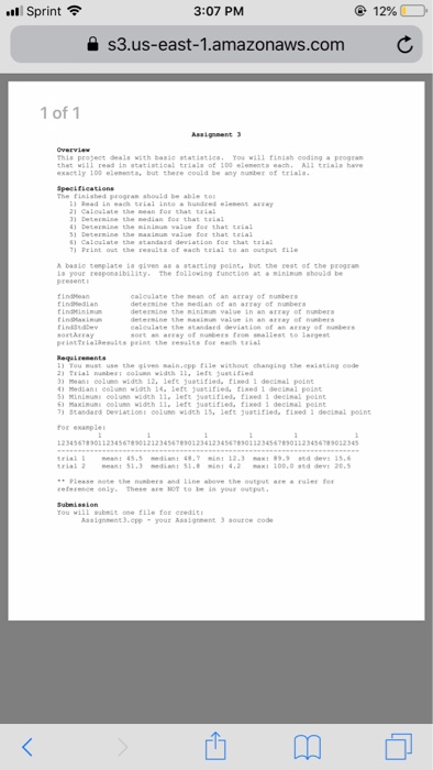 Solved Sprint 3:07 PM 12% s3.us-east-1.amazonaws.com C 1 of | Chegg.com