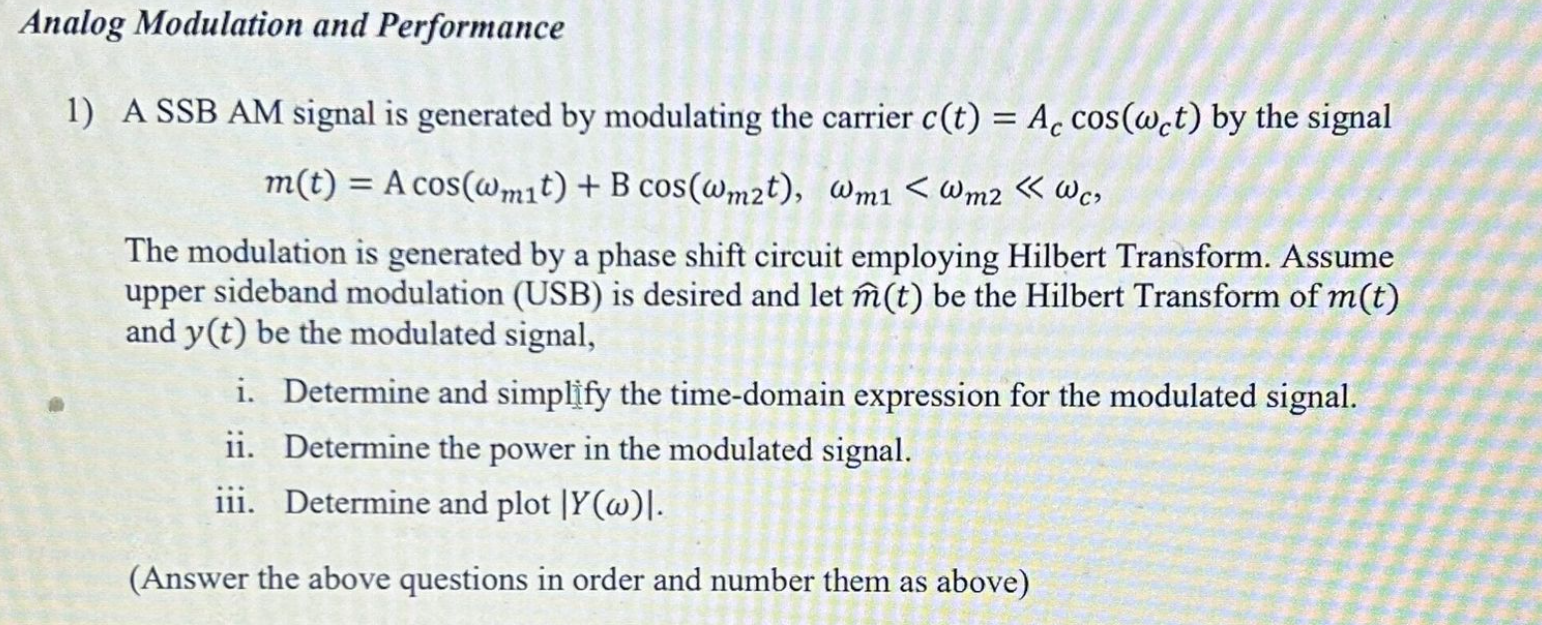 Analog Modulation And Performance 1 A Ssb Am Signal