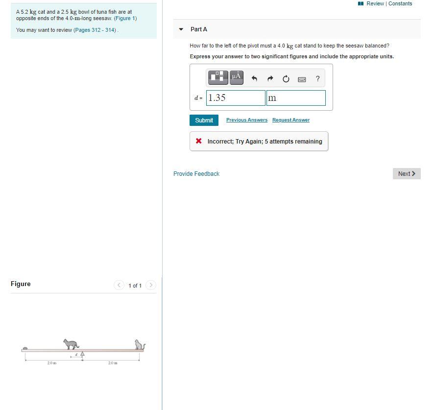 Solved Review Constants A 5.2 kg cat and a 2.5 kg bowl of | Chegg.com