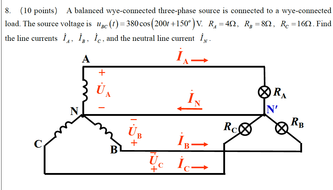 Solved 8. (10 points) A balanced wye-connected three-phase | Chegg.com