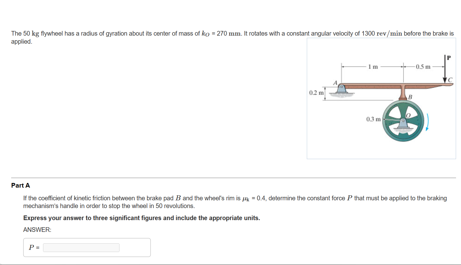 Solved he 50 kg flywheel has a radius of gyration about its | Chegg.com