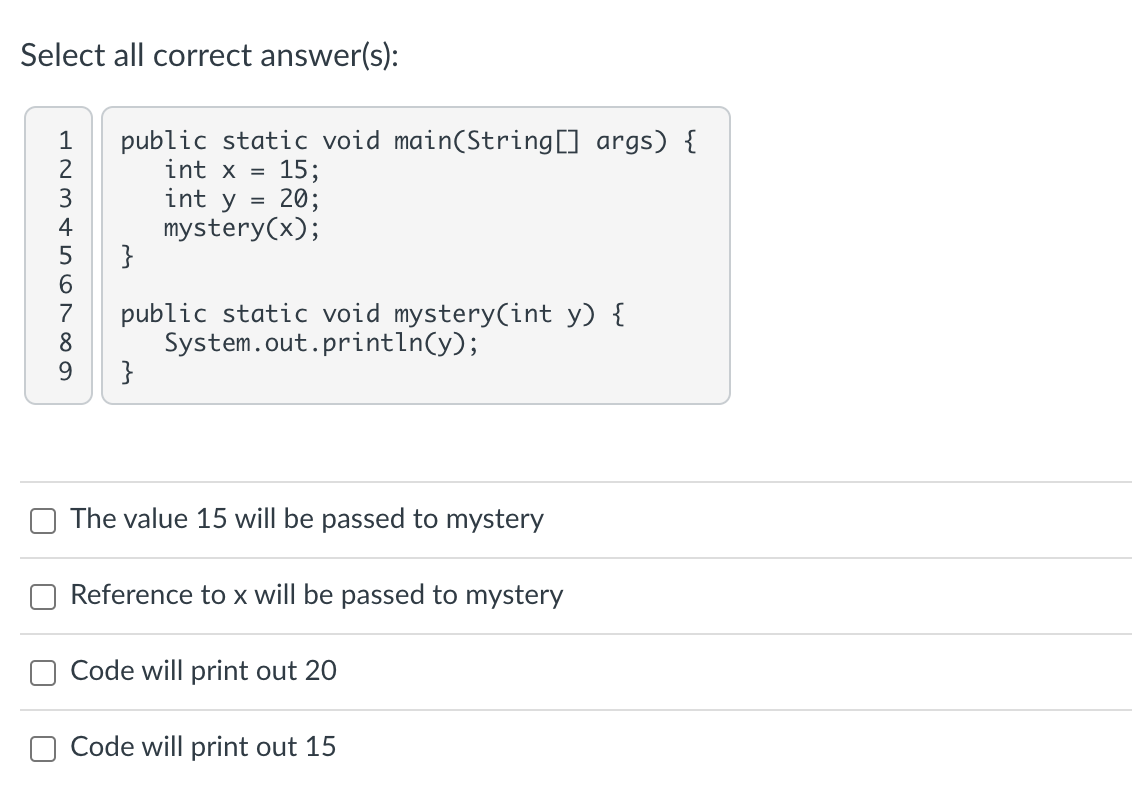 Solved Select all correct answer(s): public static void | Chegg.com