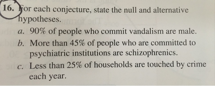 Solved 16. For each conjecture, state the null and | Chegg.com