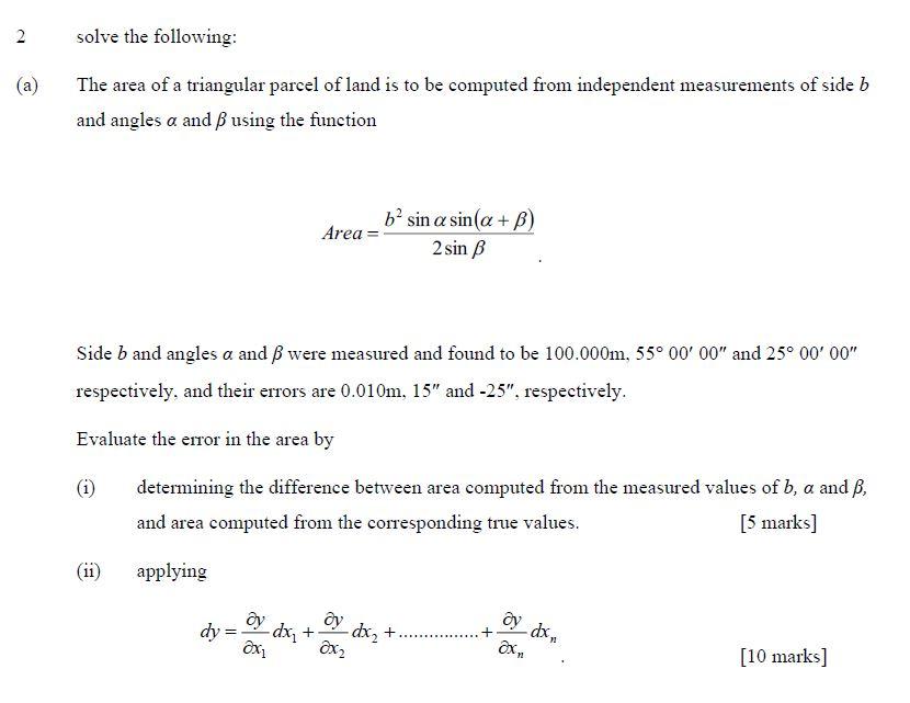 Solved solve the following: The area of a triangular parcel | Chegg.com