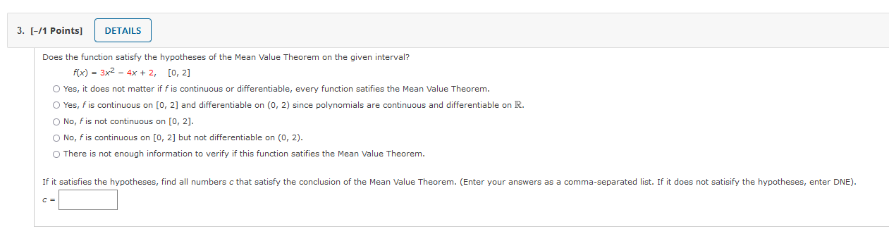 Solved Does the function satisfy the hypotheses of the Mean | Chegg.com