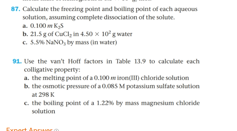 87. Calculate the freezing point and boiling point of | Chegg.com