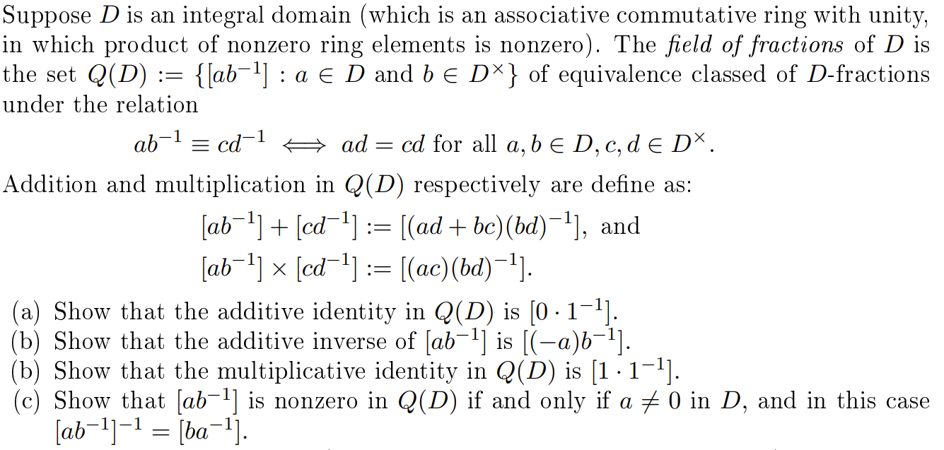 Solved Suppose D is an integral domain (which is an | Chegg.com