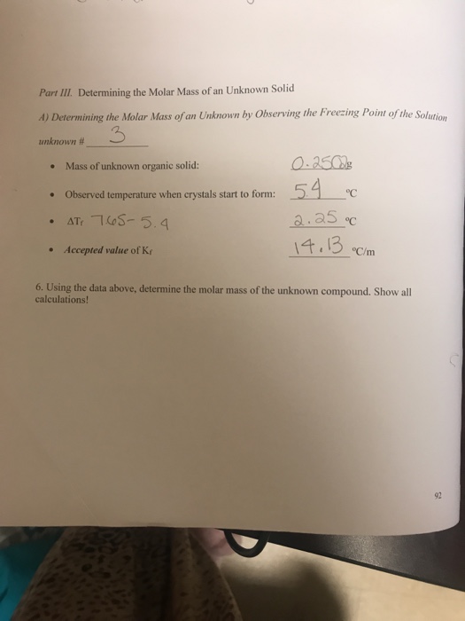Solved Part III. Determining the Molar Mass of an Unknown | Chegg.com
