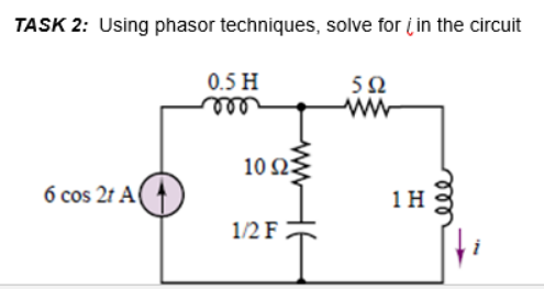 Solved TASK 2: Using phasor techniques, solve for in the | Chegg.com