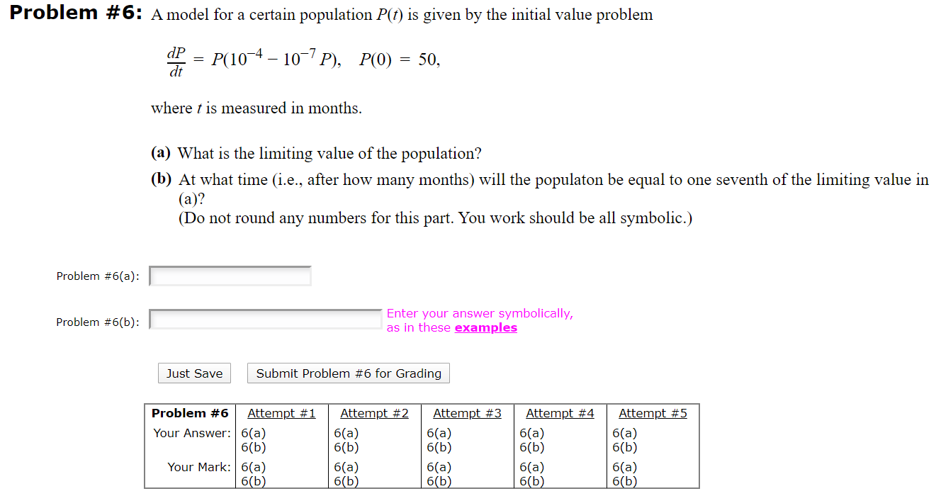 Solved Problem #6: A model for a certain population P(t) is | Chegg.com