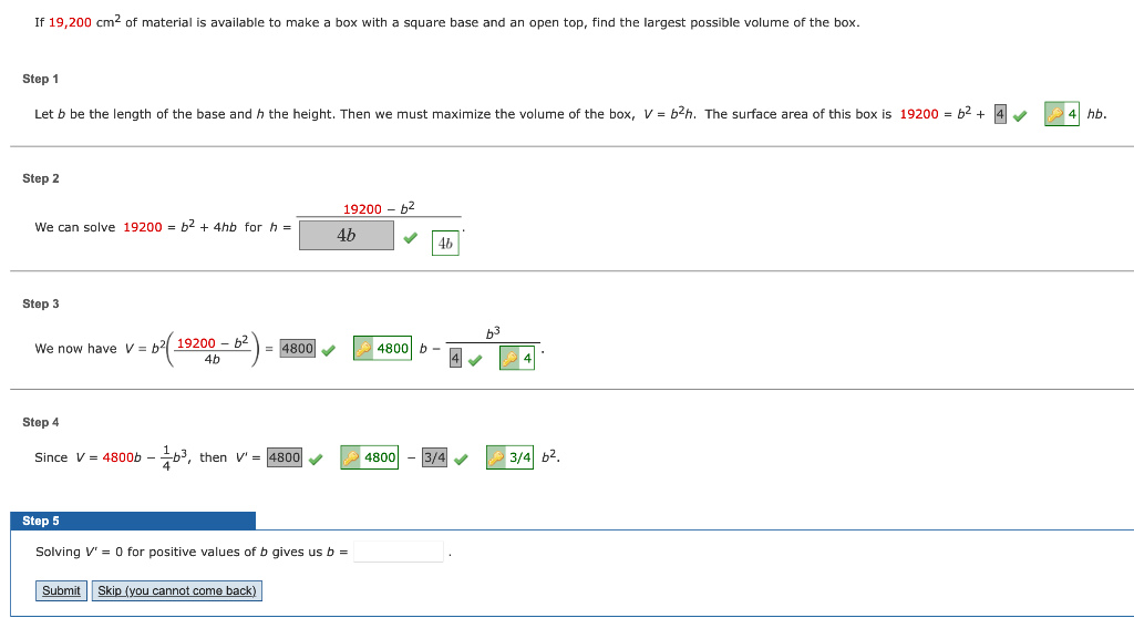 Solved If 19,200 cm2 of material is available to make a box | Chegg.com