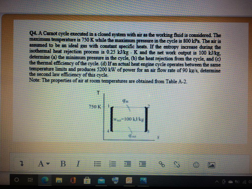 Solved 04. A Camot cycle executed in a closed system with | Chegg.com