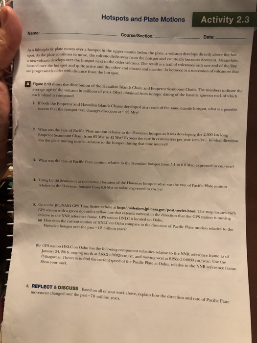 Solved Hotspots and Plate Motions A Activity 2.3 | Chegg.com