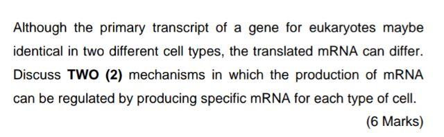 Solved Although the primary transcript of a gene for | Chegg.com