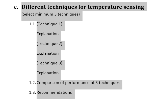 Solved c. Different techniques for temperature sensing | Chegg.com