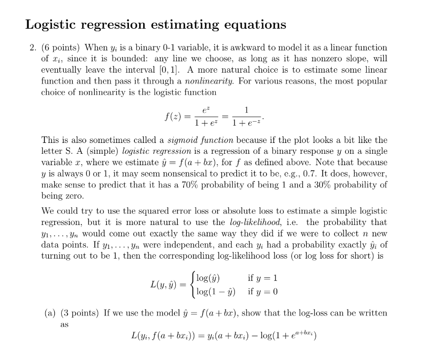 Solved Logistic regression estimating equations 2. (6 | Chegg.com