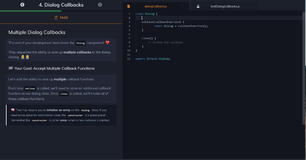 4. Dialog Callbacks > dialogCallback.js | Chegg.com