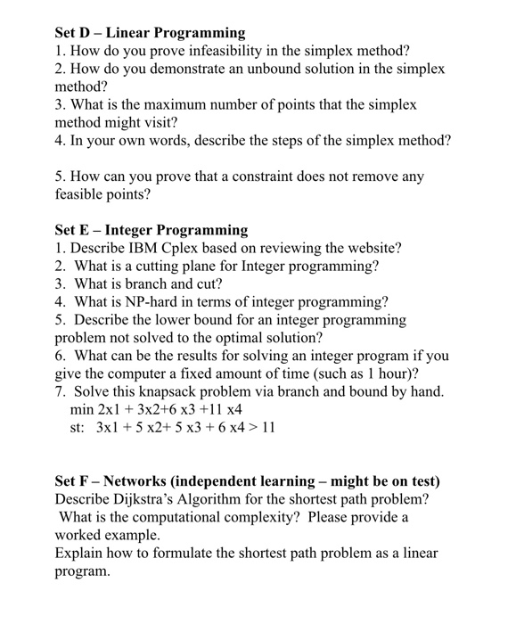 Solved Set D - Linear Programming 1. How do you prove | Chegg.com