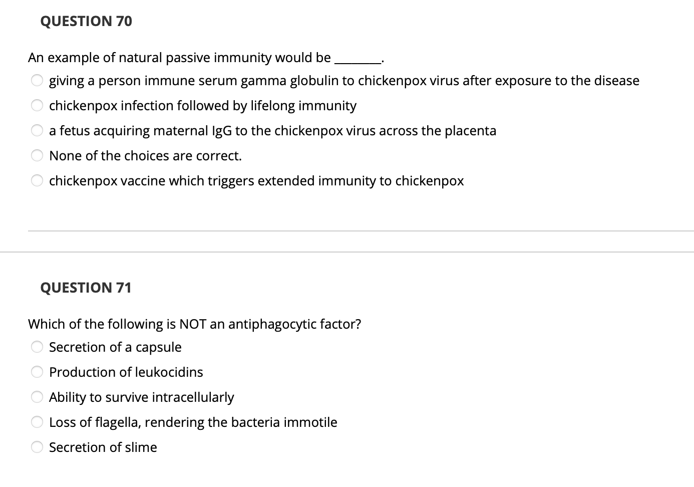 Solved QUESTION 70 An example of natural passive immunity | Chegg.com