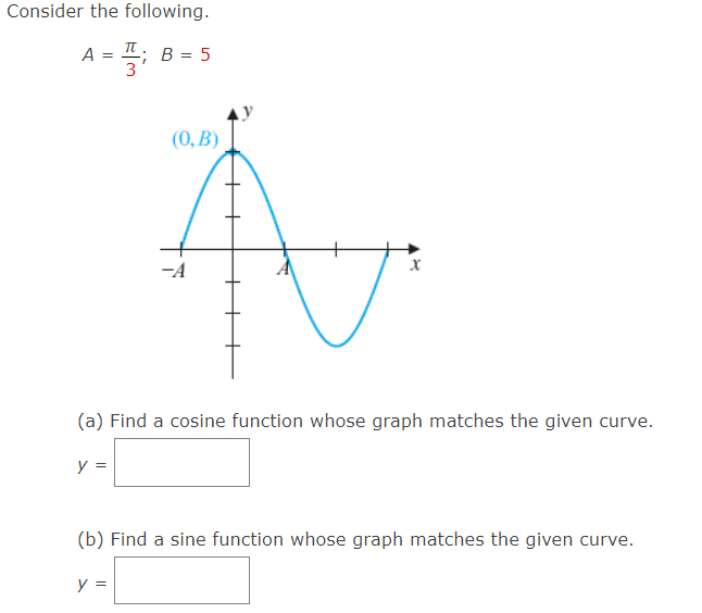 Solved Consider the following. A=3π;B=5 (a) Find a cosine | Chegg.com