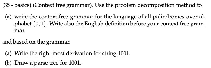 Solved (35 - basics) (Context free grammar). Use the problem | Chegg.com