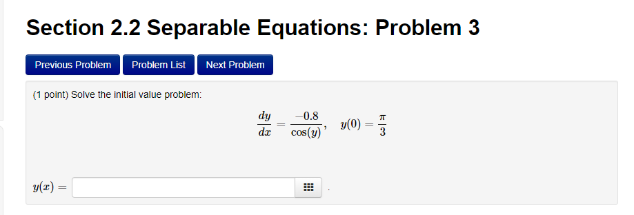 Solved Section 2 2 Separable Equations Problem 3 Previous