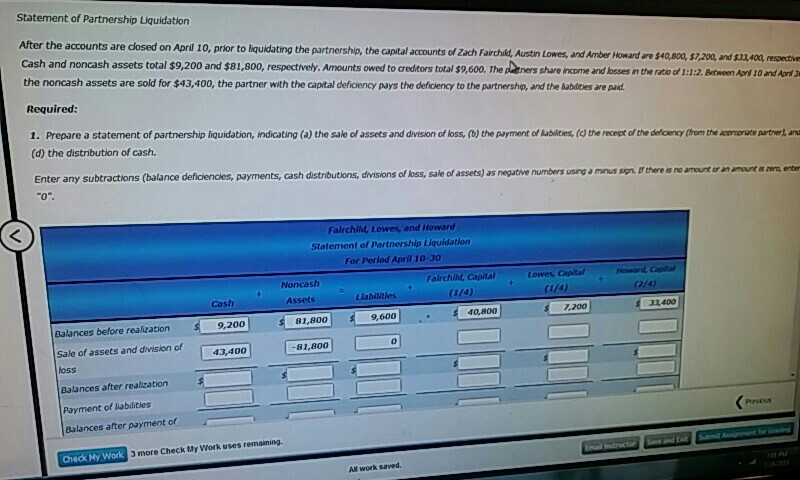 Solved Statement of Partnership Liquidation After the | Chegg.com