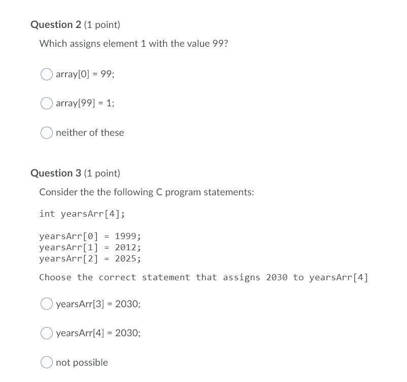 Solved Question 2 (1 point) Which assigns element 1 with the | Chegg.com