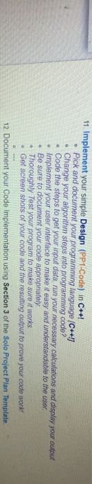 Solved 11. Implement your simple Design (PP1-Code) in C++! | Chegg.com